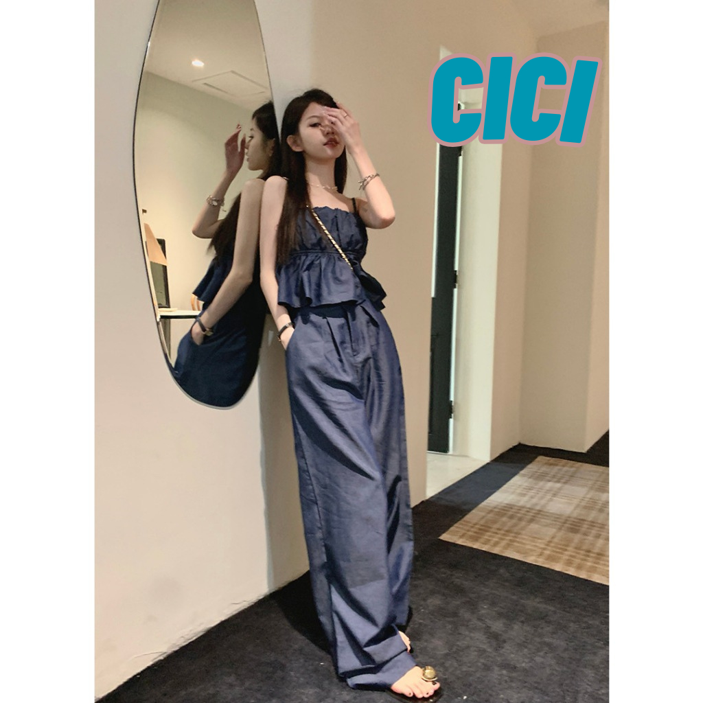 Cici(NO.3209)SET2ชิ้น เสื้อสม็อกรอบอกสายปรับได้+กางเกงเอวสม็อกหลัง ใส่สบาย ซีซั่นไหนก็เอาอยู่ ...