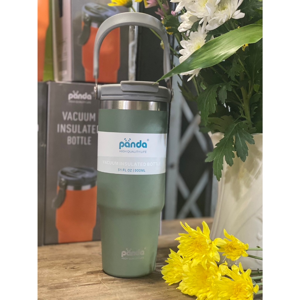 แก้วเก็บความเย็น PANDA รุ่น 900ML แบบใหม่มีที่จับหูหิ้ว แก้วสแตนเลส 304 | Shopee Thailand