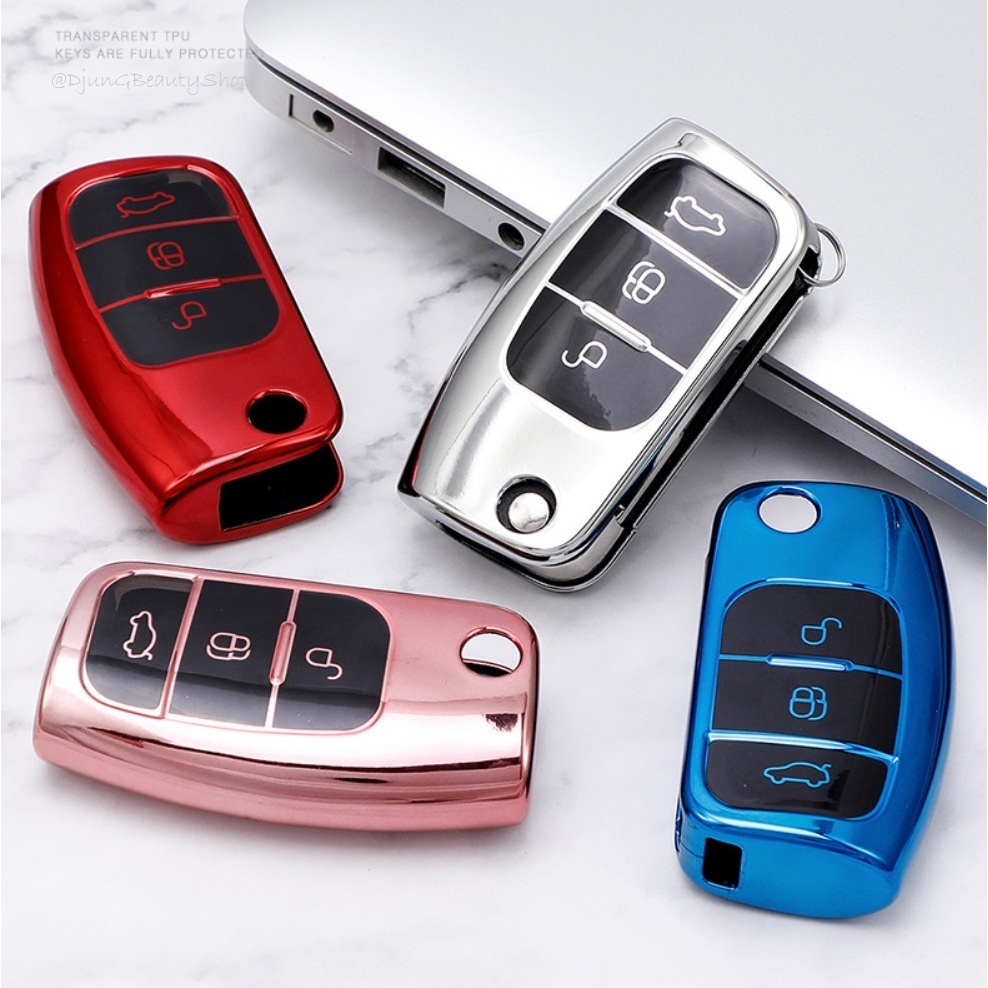 เคสกุญแจรีโมทรถ FORD FIESTA (TPU Key Cover with Colorful PC Push button ...