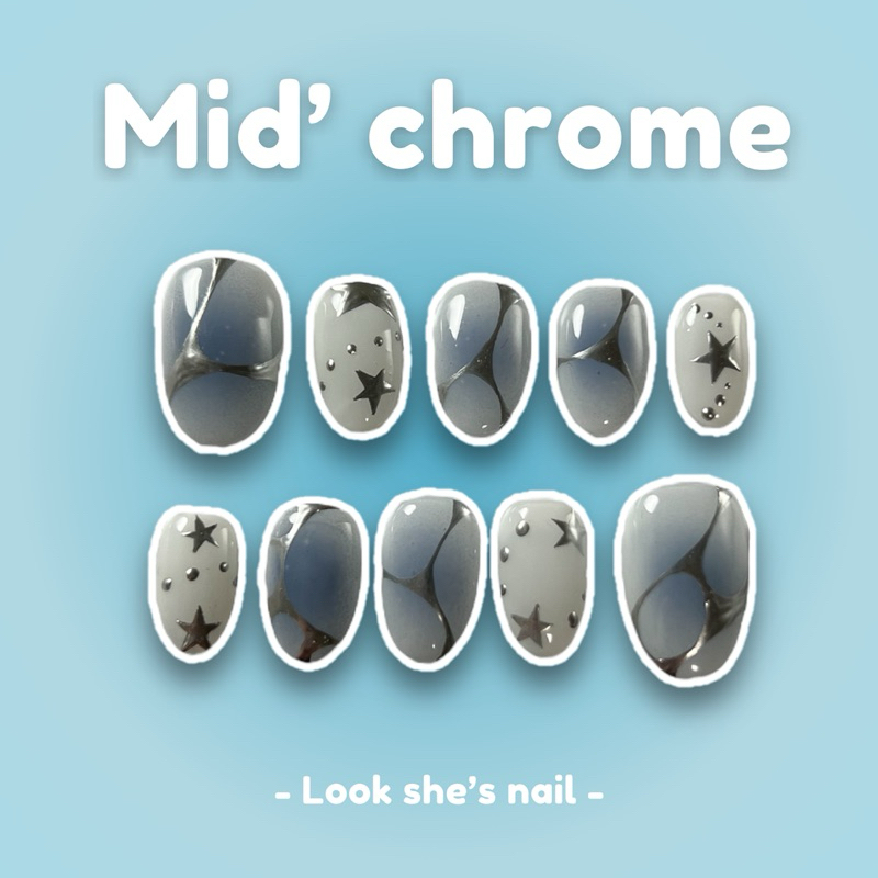 'Mid chrome' รหัส 2404 เล็บปลอมสไตล์ Y2K เล็บเจลแท้ เล็บปลอมพร้อมติด ...