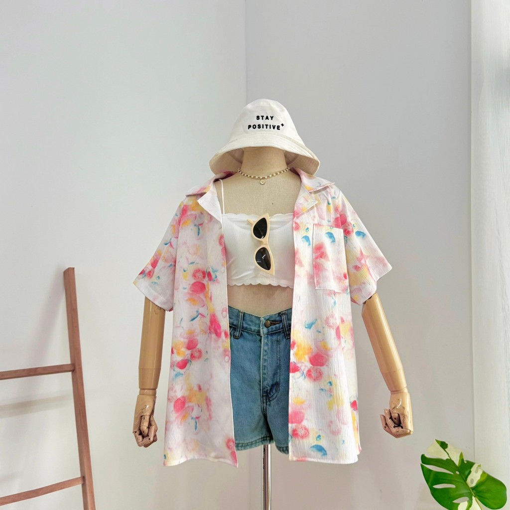 ⚡️[พร้อมส่ง] เสื้อคลุม เสื้อฮาวายพิมพ์ลาย ผ้าครัช #FF11 | Shopee Thailand