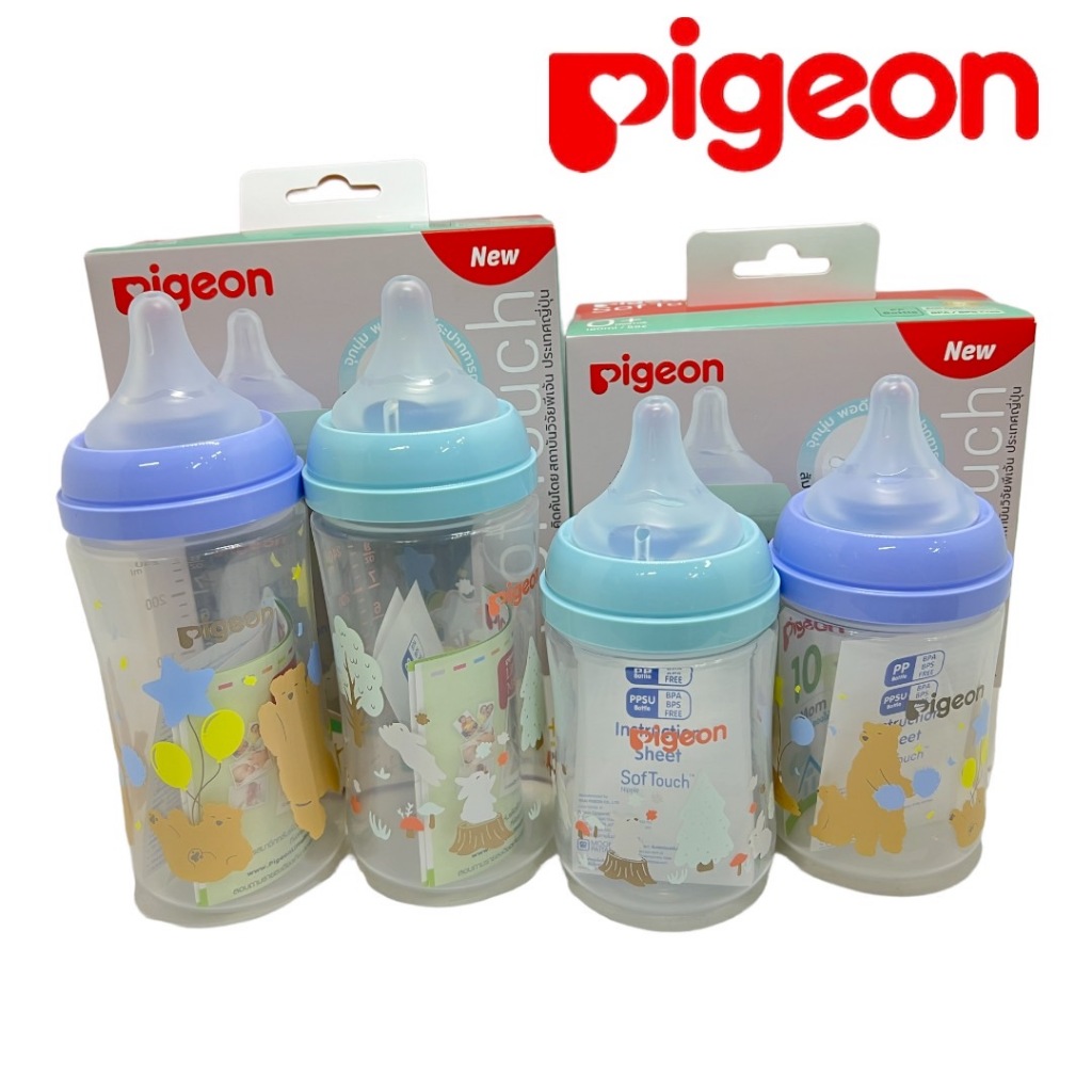 Pigeon พีเจ้น ขวดนม PPWN Bear & Rabbit ขนาด 5 ออนซ์จุก SofTouch SS และ ขนาด 8 ออนซ์จุก SofTouch ...