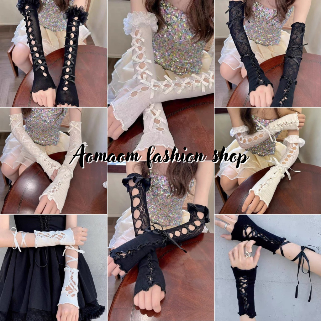 ปลอกแขน ปลอกแขนลูกไม้ ถุงมือ สีดำ สีขาว SET CC-002 พร้อมส่งจากไทย | Shopee Thailand