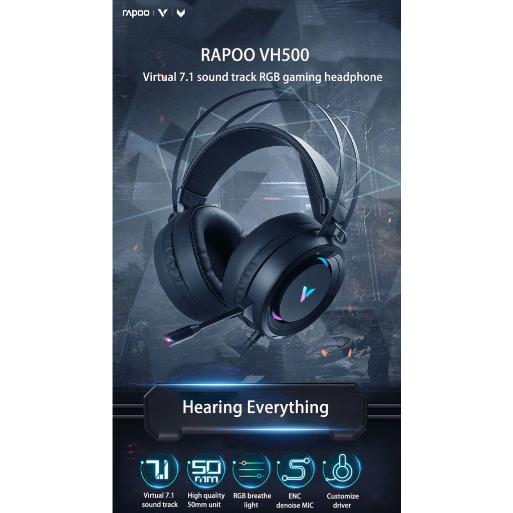 Rapoo VH500 หูฟังเกมส์สุดเท่ เสียงกระ surround ฟังชัด เล่นมันส์ ...