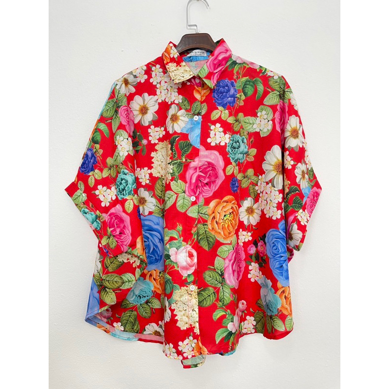 เชิ๊ตลินินอินเดีย 100% พิมพ์ลายดอกสวยๆทรง Oversize สำหรับสาวพลัสไซร้ | Shopee Thailand