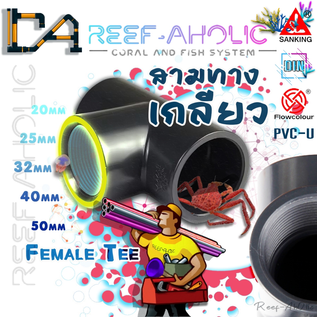 Reef-aholic Sanking Female Tee สามทางเกลียวใน ซ้าย ขวาเป็นสวม UPVC ทน แกร่ง เกลียวใช้กับท่อฟ้า ...