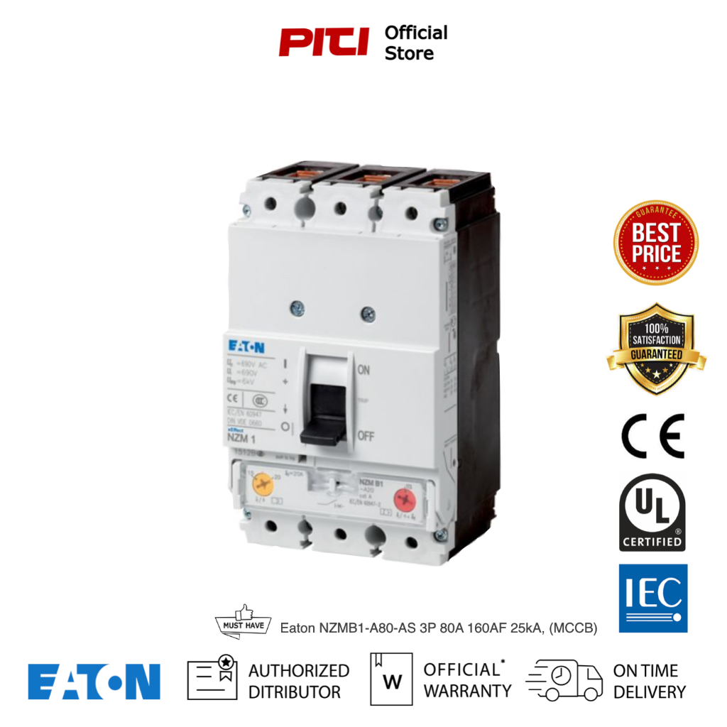 Eaton NZMB1-A80-AS 3P 80A 160AF 25kA, (MCCB) Molded Case Circuit Breaker | Shopee Thailand