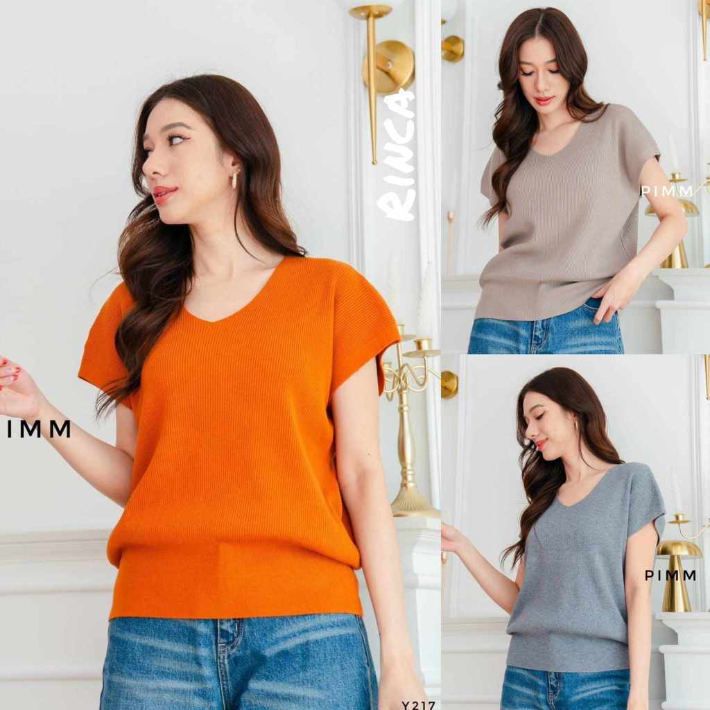 🍓PaYdaY🍓(อก 46-56") เสื้อไหมพรมไซส์ใหญ่ ทอลายร่อง Pimm y217 คอวีแขนล้ำ ชายเสื้อสอบเกาะสะโพก ...