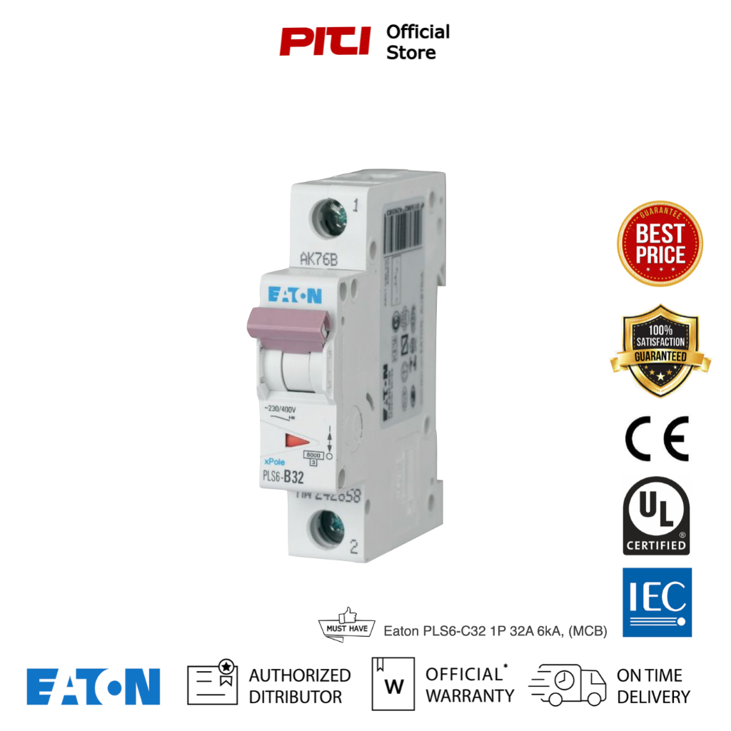 Eaton PLS6-C32 1P 32A 6kA, (MCB) Miniature Circuit Breaker | Shopee Thailand