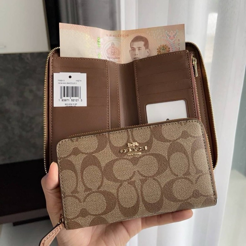 Coach Canvas Signature Medium Zip Around (Coach 66618) ขนาด 6 1/2" (L ...