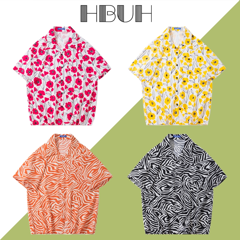 HBUH เสื้อฮาวาย เสื้อเชิ้ต สงกรานต์ ลายดอก พื้นดำ พื้นขาย สงกรานต์ แบบ ...