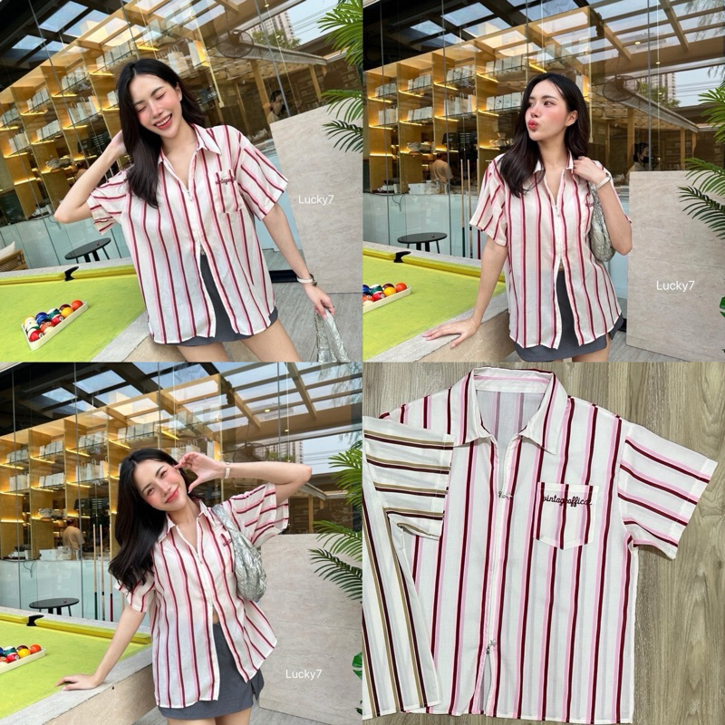BY IRA(ซื้อในไลฟ์ลดสูงสุด200) (23058) Florida Oversize Shirt เชิ้ตแขนสั้นซิป ซิป2หัว แต่งได้หลาย ...