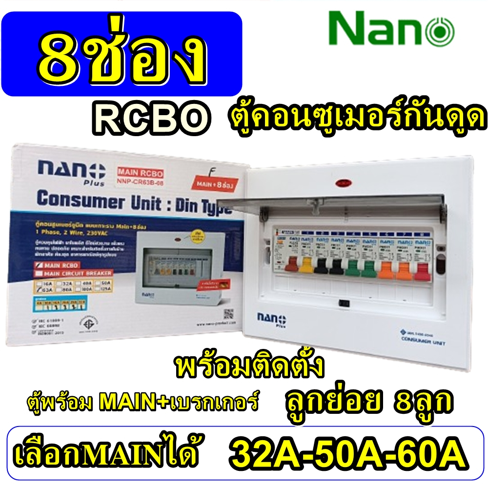 ตู้คอนซูมเมอร์ NANO Plus 8 ช่อง ลูกย่อย8ลูก กันดูด RCBO โหลดกันดูด SLOT ...