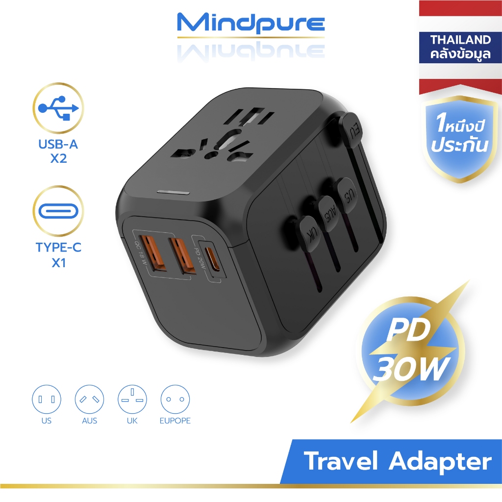 ⚡ส่งไวจากไทย⚡Mindpure หัวแปลงปลั๊กไฟ Universal Travel Adapter PD-20W ...