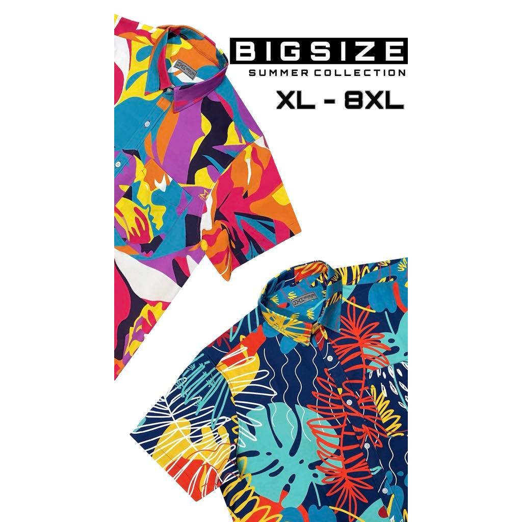 เสื้อเชิ้ตแขนสั้น ฮาวาย ใบไม้กรม และ คัลเลอร์ อาร์ต (XL - 8XL ) | Shopee Thailand