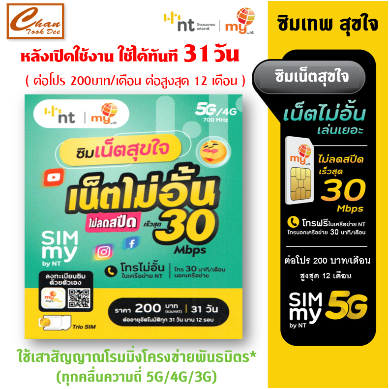 [ Set 2 ] ซิมเทพ my สุขใจ ซิมเทพ Mini 30Mbps ไม่อั้น ฟรีเดือนแรก โทรฟรี* ต่อโปร 200 บาท/เดือน ...