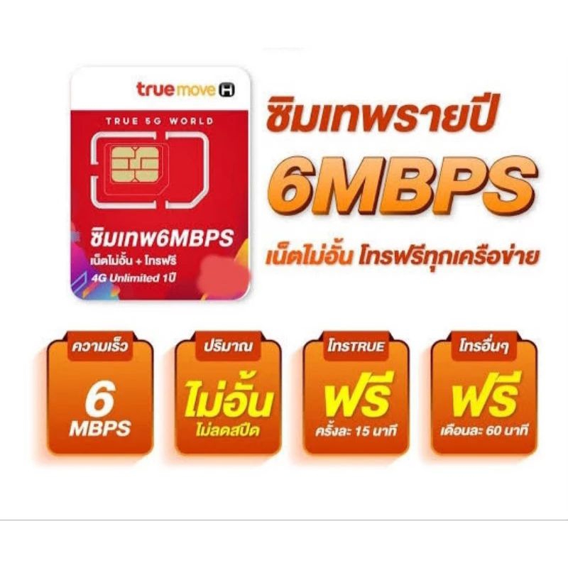 true 6 Mbps ซิมรายปี ซิมเทพ ทรู เน็ตไม่จำกัด โทรฟรีในเครือข่ายไม่จำกัด | Shopee Thailand