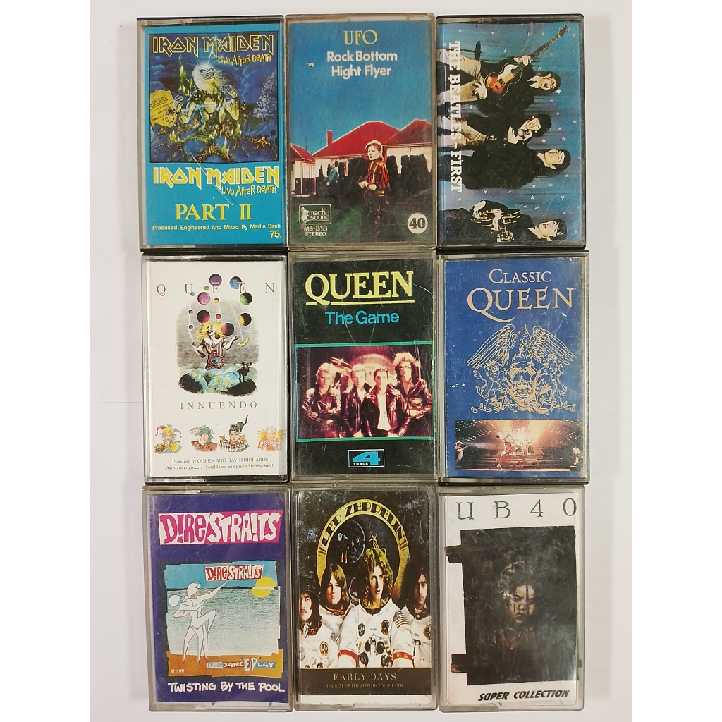 เทปคาสเซท IRON MAIDEN, UFO, THE BEATLES, QUEEN, DIRE STRAITS, LED ...