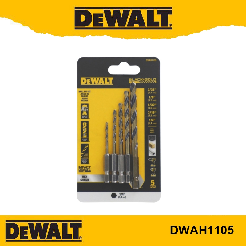 DeWALT DWAH1105 ดอกสว่าน BLACK&GOLD 5ดอก/ชุุด | Shopee Thailand