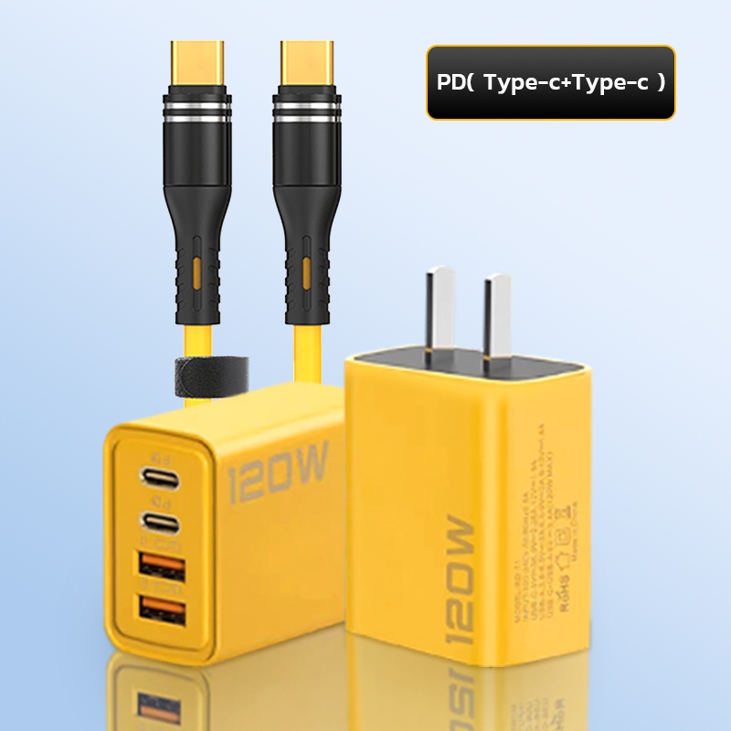 120W ชุดชาร์จเร็ว PD หัวชาร์จ+สายชาร์จ QC 3.0 Quick charging 2PD + 2USB Adapter สําหรับ iP 15 14 ...