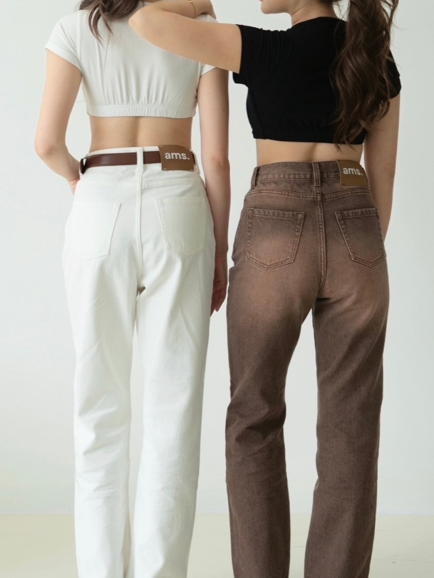 ams.commune กางเกงยีนส์ทรงกระบอกสีขาว (ไซส์Sพรีออเดอร์) | Shopee Thailand