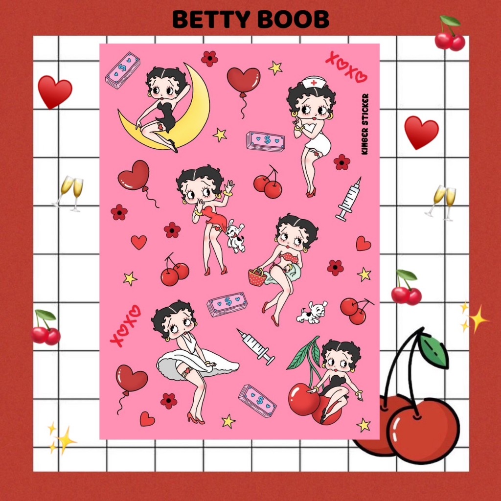 🍒 พร้อมส่ง สติกเกอร์ลาย betty boob ไดคัท sticker กันน้ำ ขนาด A6 ...