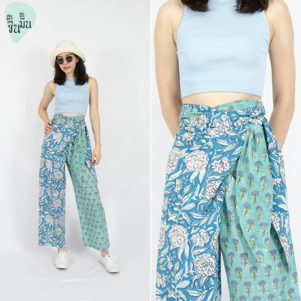 กางเกงขายาว Wrap Pants two colors made by indian cotton กางเกงเลผูกข้าง ...