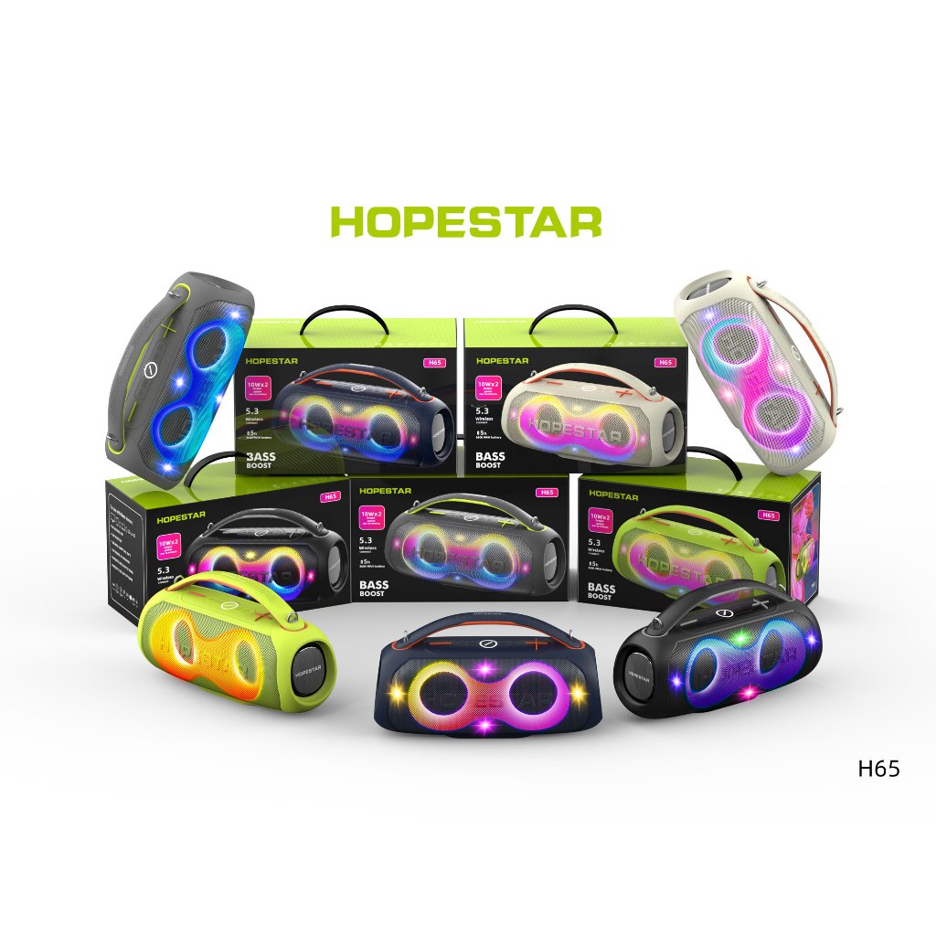 Hopestar H65 ลำโพงบลูทูธ 20วัตต์ พร้อมไฟRGB มีสายสะพายเน้นพกพา เชื่อมต่อ2ตัว เบสแน่น ของแท้100% ...