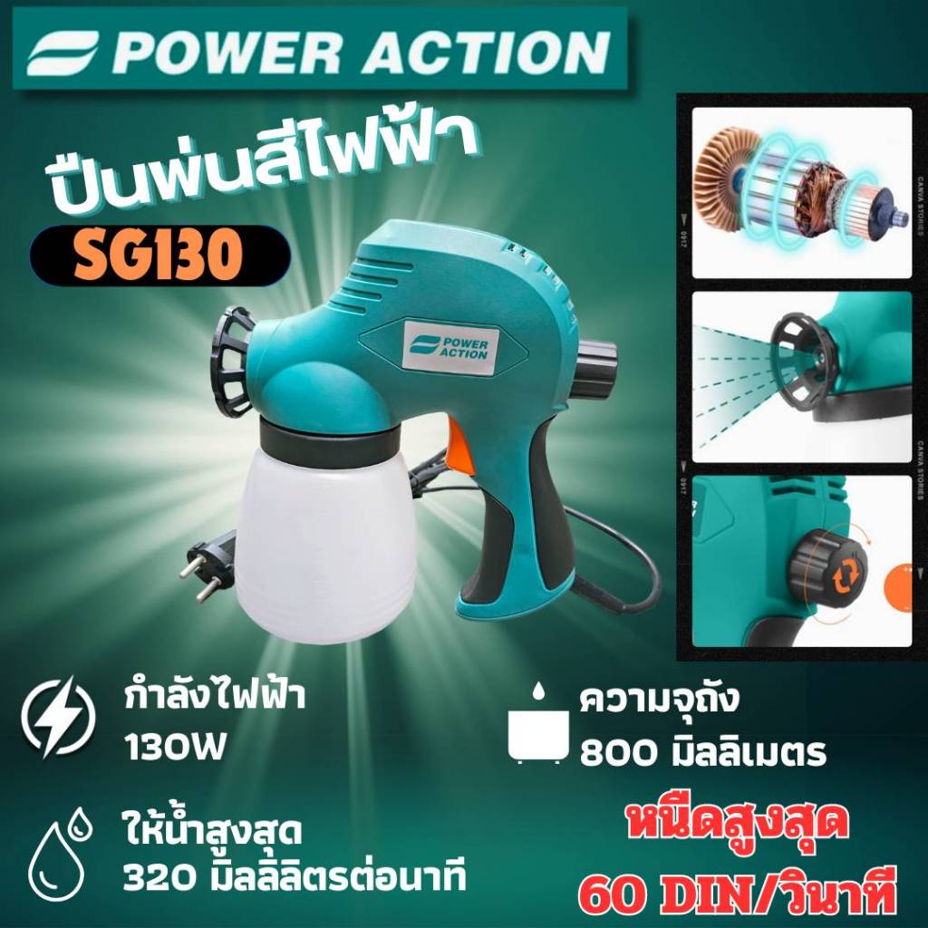 POWER ACTION ปืนพ่นสีไฟฟ้า รุ่น SG130 กำลังไฟฟ้า 130วัตต์ | Shopee Thailand