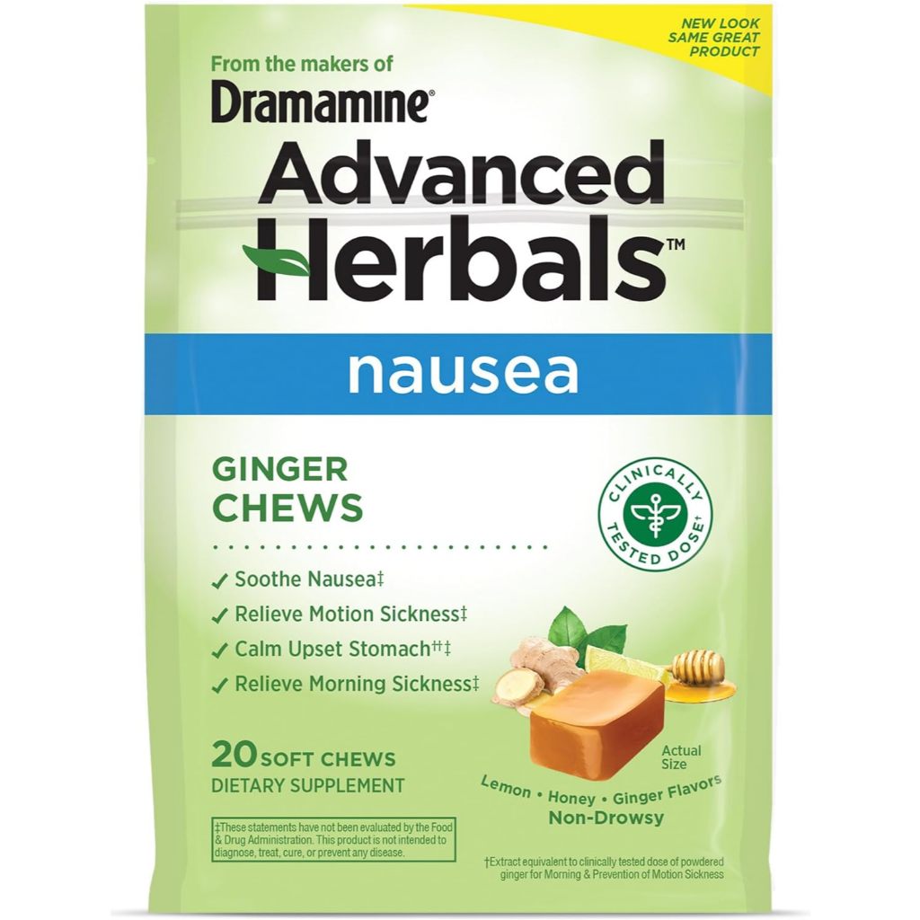 Dramamine Ginger Chews, Relieves Nausea, Lemon Honey Ginger Flavor เม็ด ...