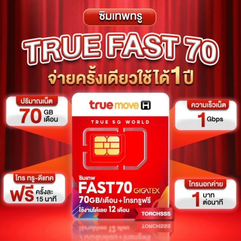 ซิมเทพ True Fast 70 เน็ตแรง 1000mbps ใช้ได้นาน 12 เดือน ซิมเน็ตรายปี ...