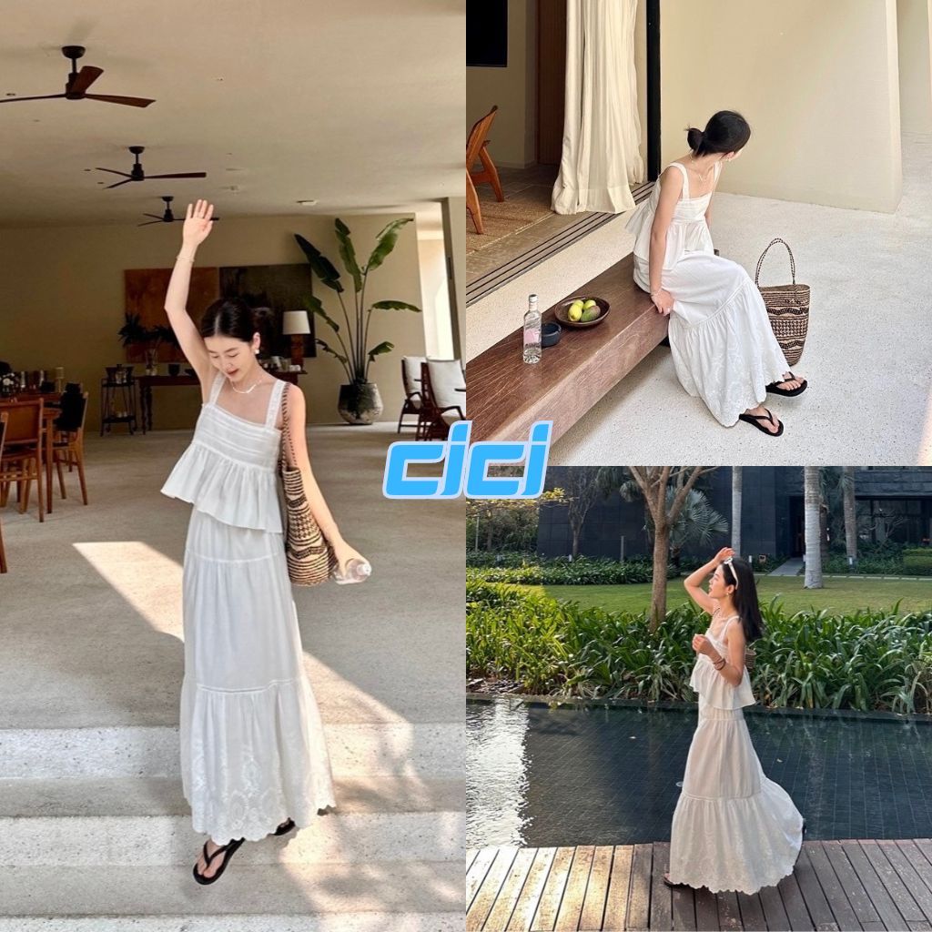 Cici(NO.3295)SET 2 ชิ้น เสื้อกล้ามมีซิปข้าง+กระโปรงปักลายลูกไม้ มีซับใน สไตล์เกาหลี | Shopee ...