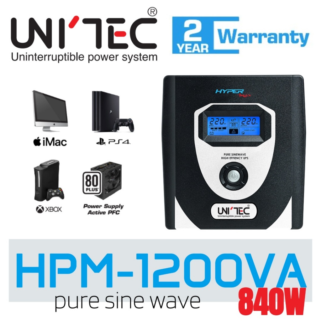 UPS (Pure Sine Wave) UNITEC HYPER MAX 1200VA/840W | 2000VA/1400W BLACK ประกัน 2 ปี Onsite ...