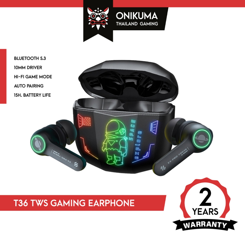 ONIKUMA T36 TWS Gaming Earphone หูฟังไร้สายพร้อมเคสชาร์จ Bluetooth 5.3 ...