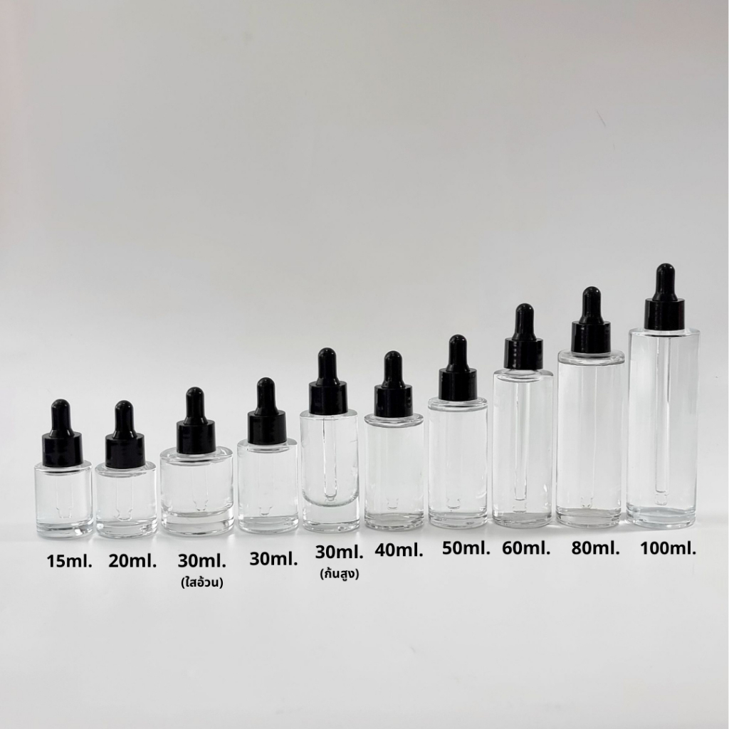 ขวดแก้วพร้อมดรอปเปอร์(ฝาสีดำเรียบ จุกดำ)ขนาด 15ml 20ml 30ml 40ml 50ml 60ml 80ml 100mlหัวบีบหยด ...