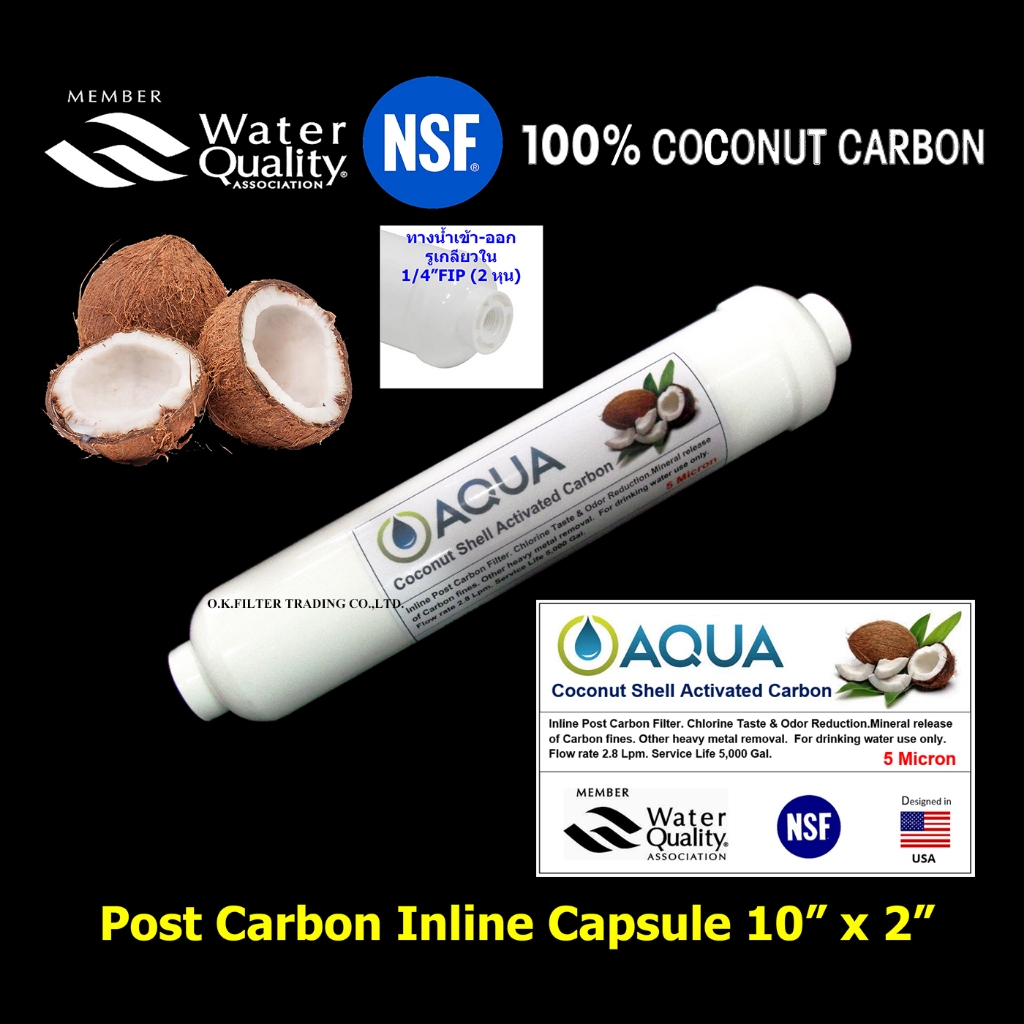 ไส้กรองน้ำ Post Carbon Inline แคปซูล 10 นิ้ว x 2 นิ้ว (หัวเกลียว) ถ่าน ...