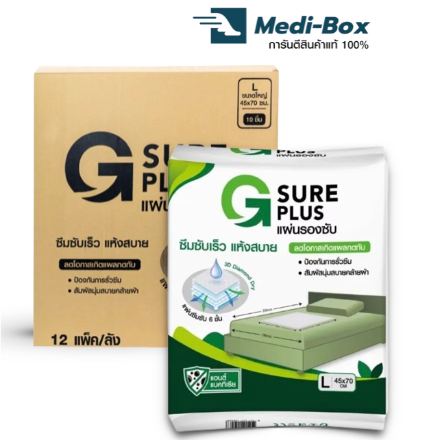 ยกลัง 12 ห่อ) แผ่นรองซับ G SURE PLUS สำหรับ ผู้ใหญ่ สีขาว ซึมซับเร็ว ...