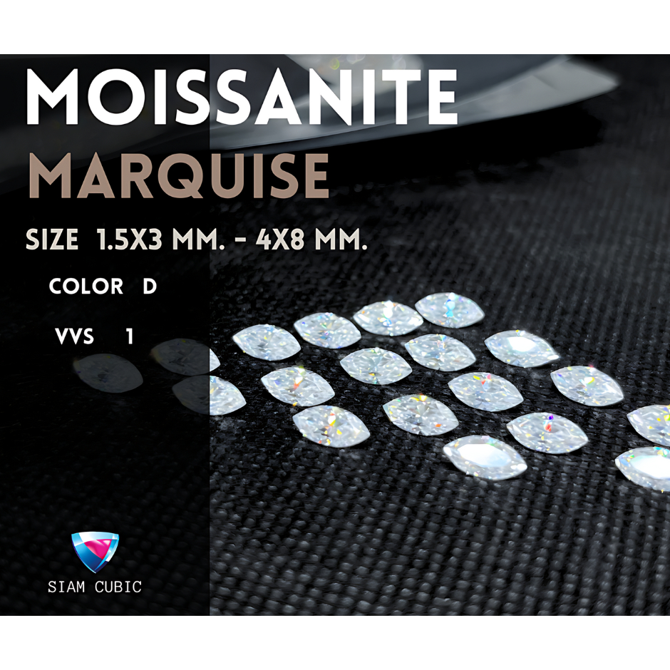 Moissanite -โมซาไนท์ MARQUISE SHAPE (Size 1.5x3 mm - 4x8 MM) (D:Color ...