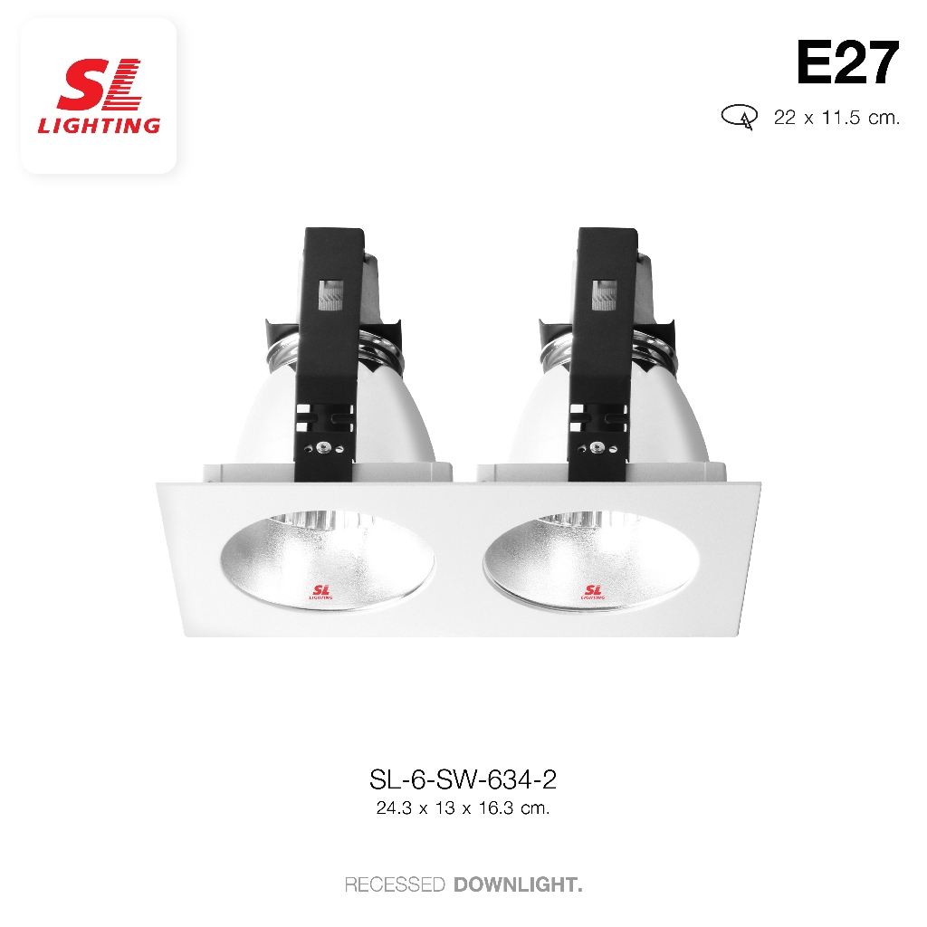 SL LIGHTING | Recessed Downlight โคมไฟดาวน์ไลท์ E27 แบบฝังฝ้า 2 ช่อง ทรงสี่เหลี่ยม รุ่น SL-6-634 ...