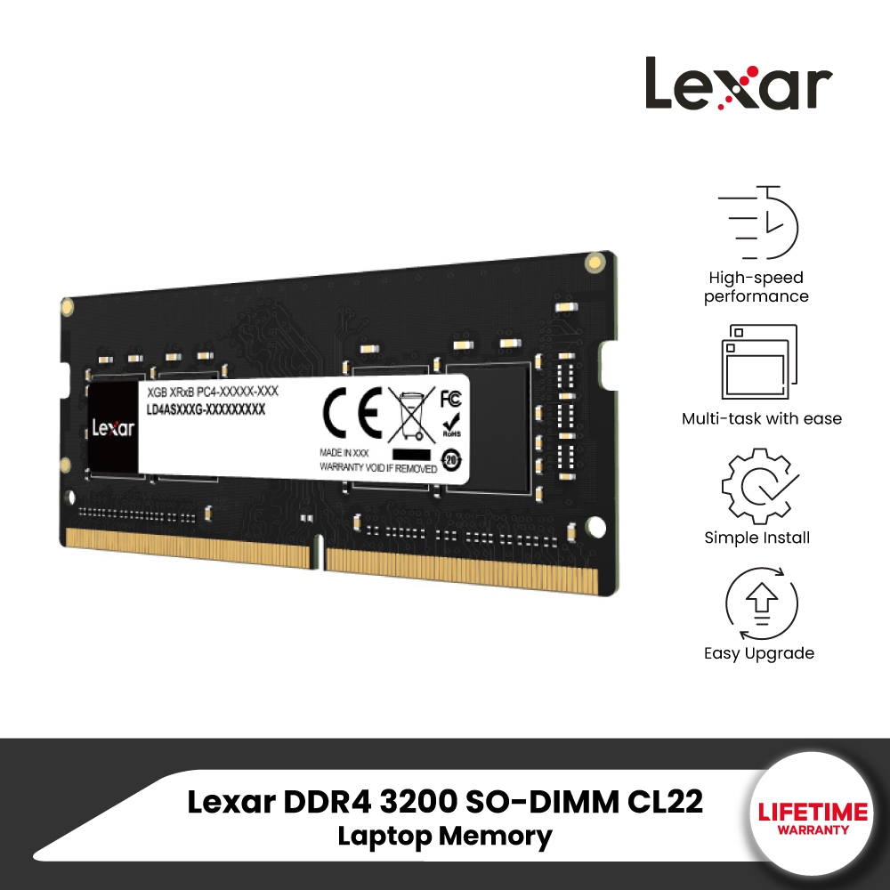 Lexar 16GB DDR4/3200MHz CL22 SO-DIMM RAM Notebook (แรมโน๊ตบุ๊ค) Laptop Memory (4AS0016G-B3200 ...