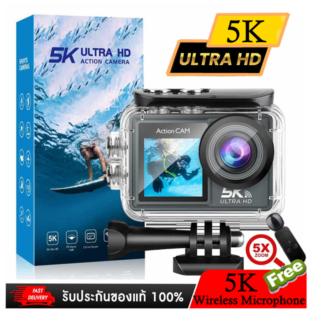 5K 4K60FPS Action Camera Dual IPS Touch LCD EIS 170° 30M Waterproof 5X ...