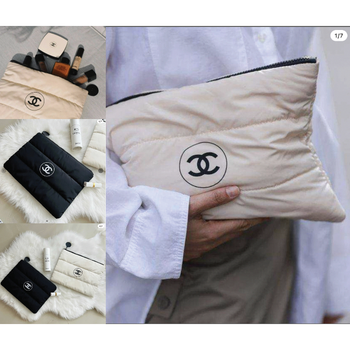 CHANEL Beaute Toiletry Pouch Large Puffy Cosmetic Clutch Pouch Cloud ...