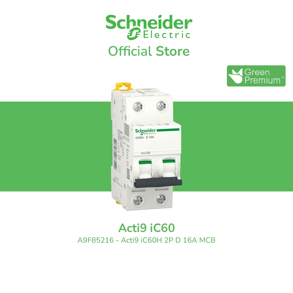 Schneider Electric มินิเอเจอร์เซอร์กิตเบรกเกอร์, Acti9 iC60H ,2P,16 A ,Curve D,10000 A (IEC ...