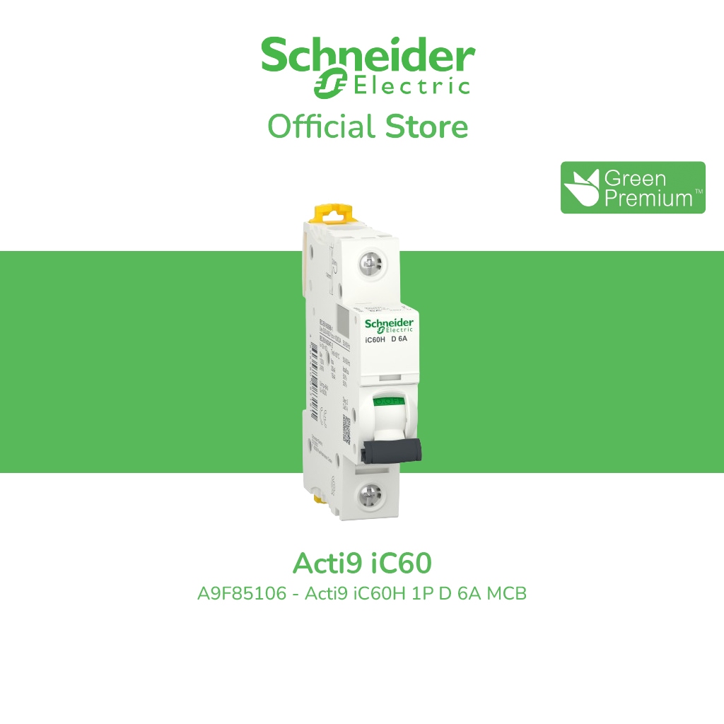 Schneider Electric มินิเอเจอร์เซอร์กิตเบรกเกอร์, Acti9 iC60H ,1P,6 A ,Curve D,10000 A (IEC 60898 ...
