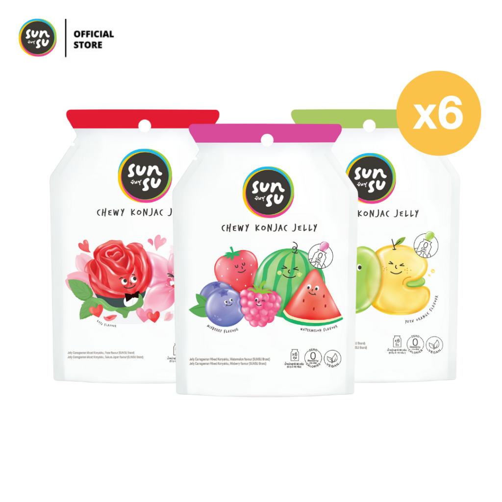 (แพ็ก 6) Sunsu ซันซุ เยลลี่บุก 0 แคล รสซากุระโรเซ่ + แอปเปิ้ลส้ม + มิกซ์แตงโม รสละ 2 ซอง ของขวัญ ...
