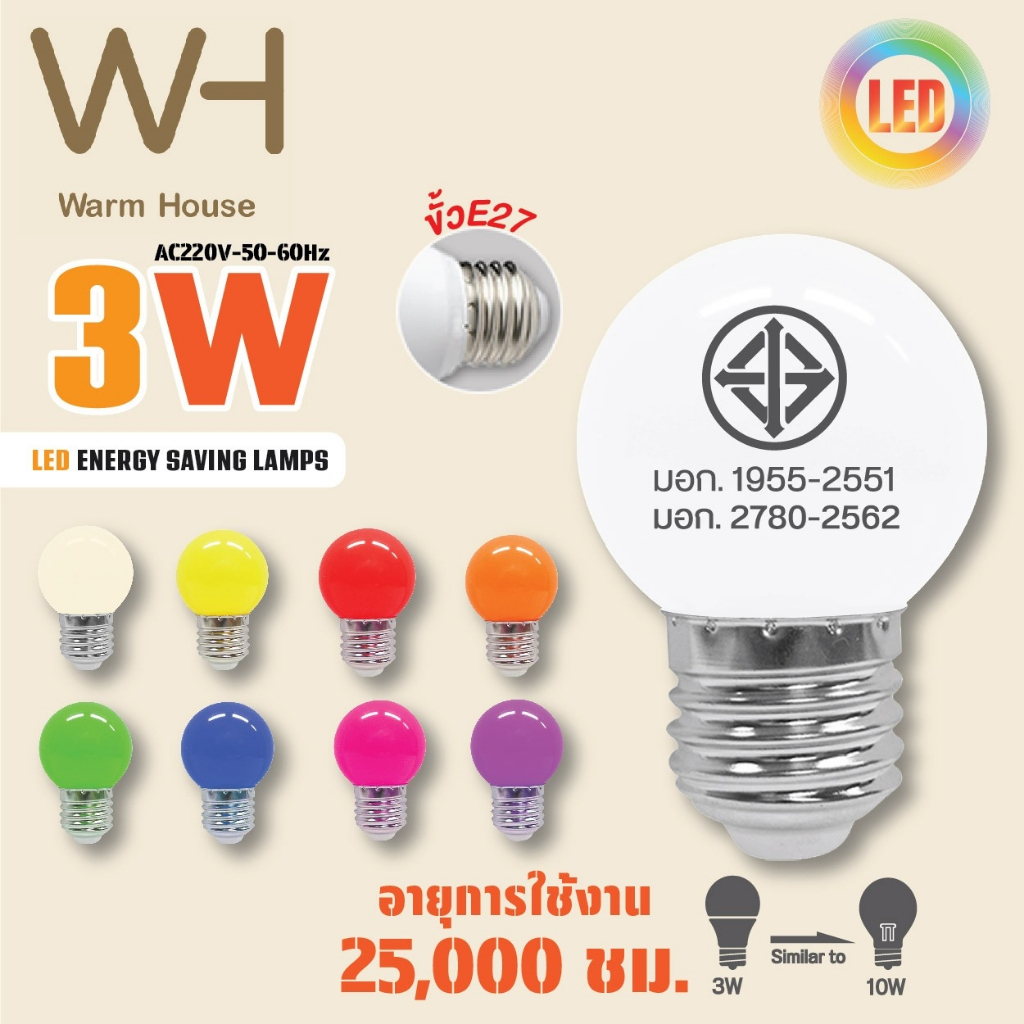 หลอดไฟปิงปองLED 3W ขั้วE27 หลอดเป็นPVC ตกไม่แตก มี 13 สี | Shopee Thailand