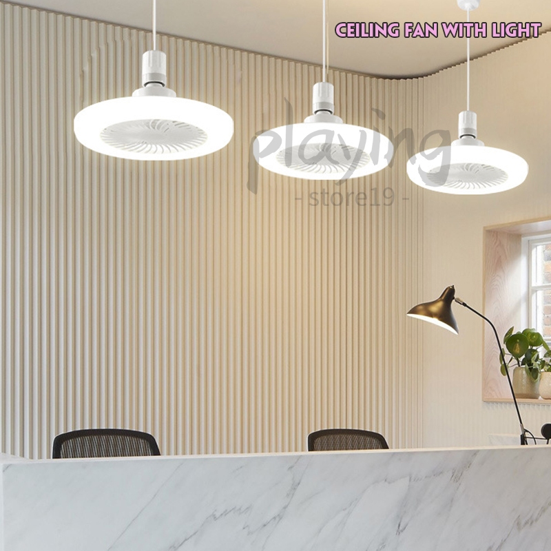 C0110 พัดลมเพดานติดเพดาน พร้อมหลอดไฟ โคมไฟพัดลมE27 พร้อมรีโมทคอนโทรล ...