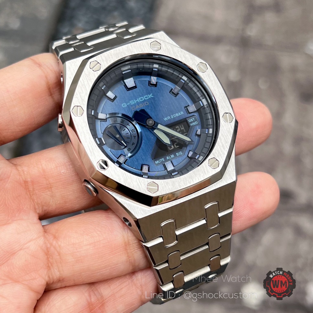 G-Shock AP Casioak GM-2100 Shiny Navy Blue Dial Silver Full Metal ...