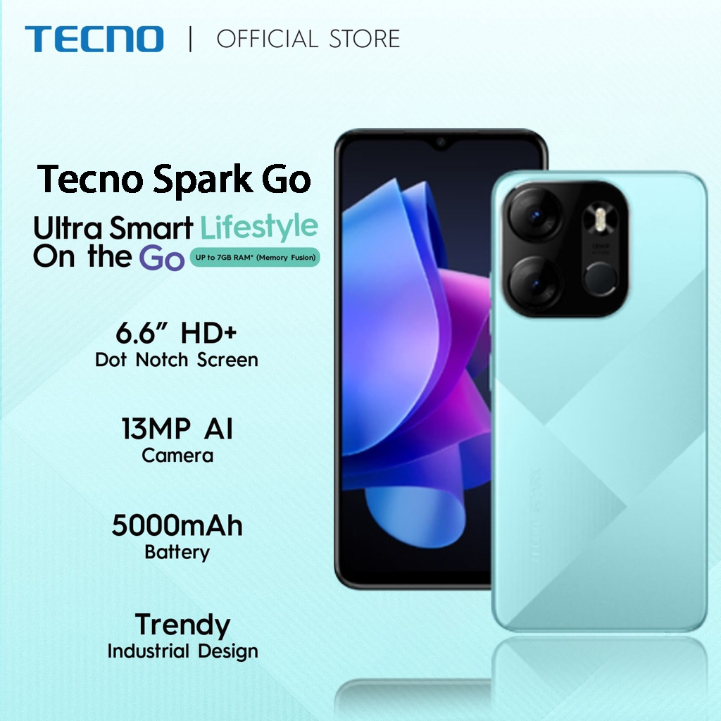 Tecno Spark Go ( 8GB RAM + 128GB ROM | 4GB RAM + 128GB ROM ) - Octa-Core - 16MP Clear Rear ...