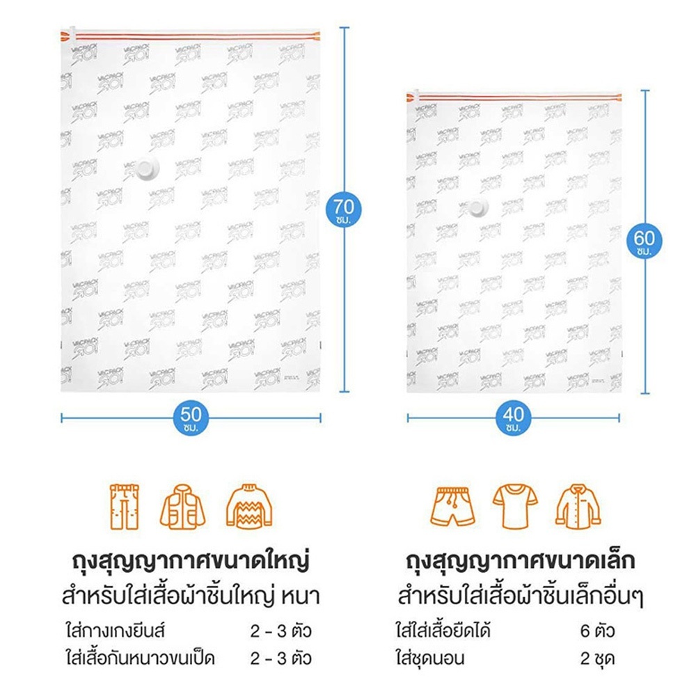VAC PACK GO ถุงสูญญากาศ มี 2 ขนาด คุณภาพดี หนาพิเศษ ยืดหยุ่นได้ดี ขาด ...